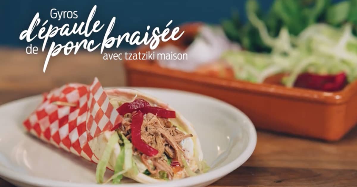 Gyros d’épaule de porc braisée avec tzatzíki maison | Zeste