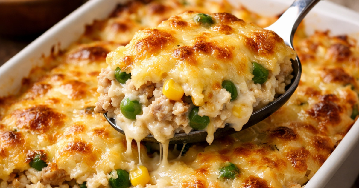 Gratin crémeux de poulet haché, riz et fromage | Zeste